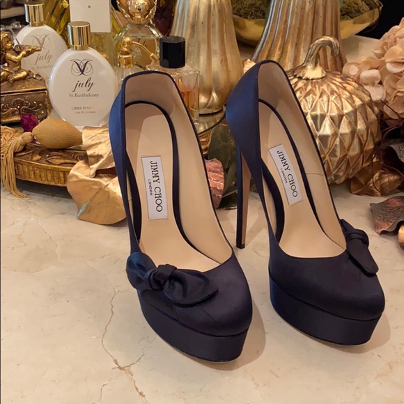 Jimmy Choo | Shoes | Jimmy Choo Navy Satin Platform Pumps | Poshmark
